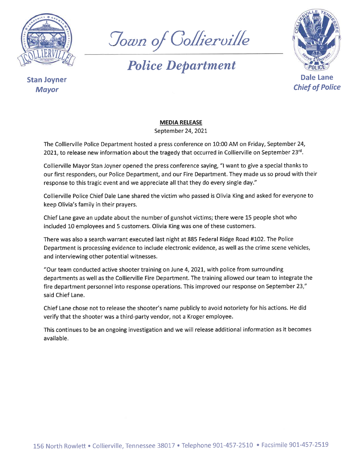 Media Release (Collierville Police Department) — Nextdoor — Nextdoor