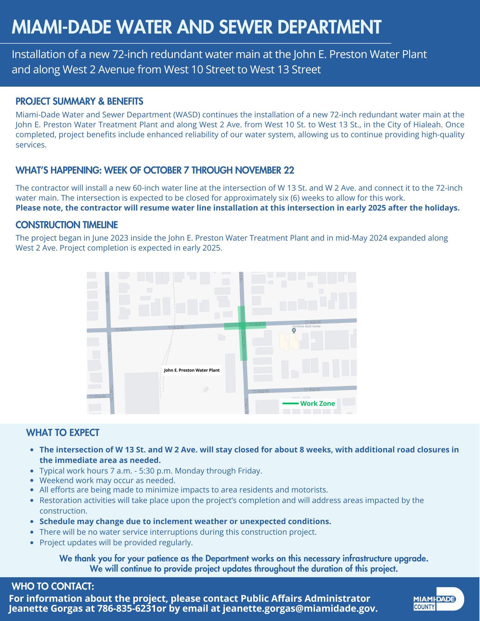 Miami-Dade Water and Sewer Department (WASD) continues the installation ...