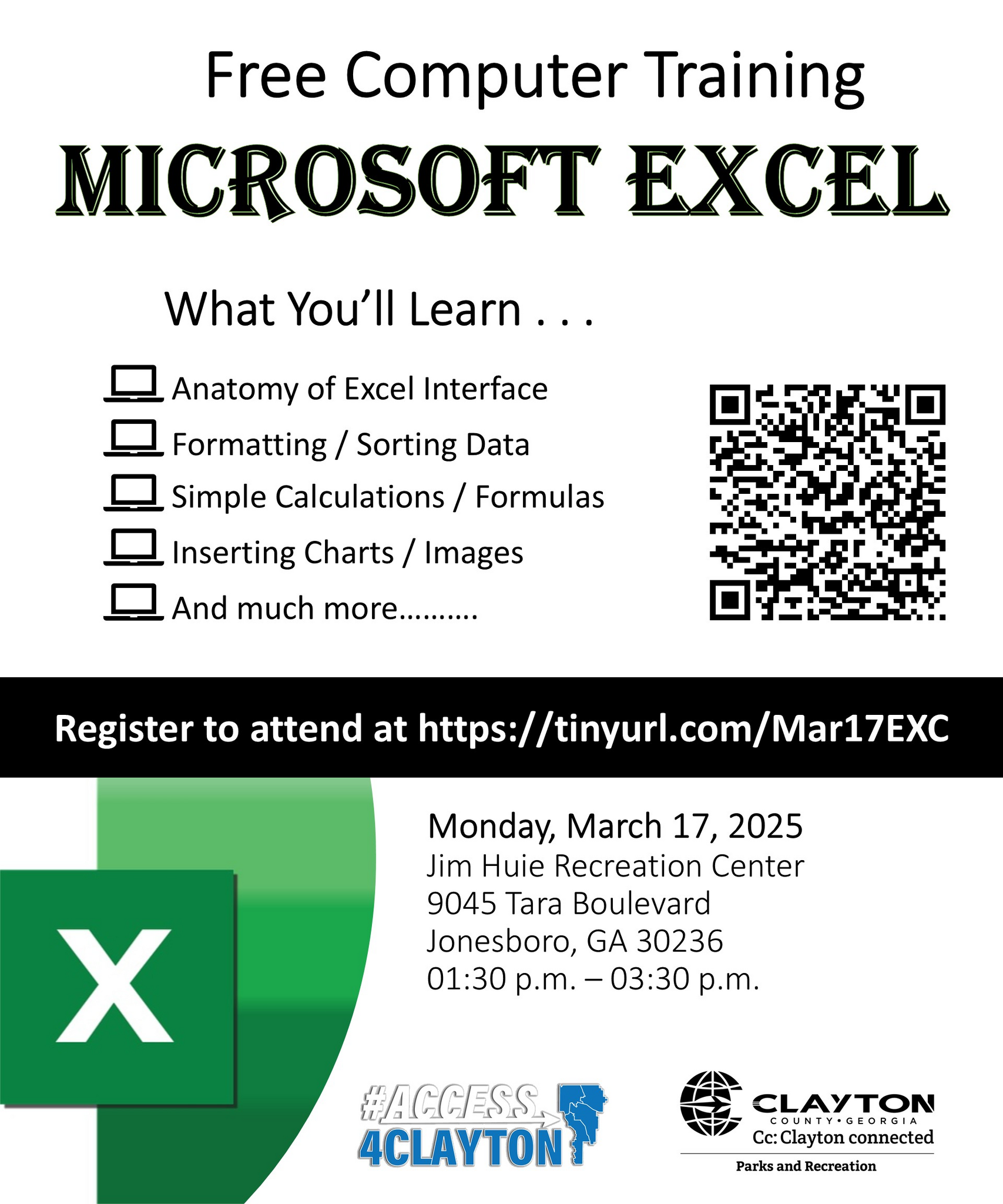 This course will cover the basics of Excel: anatomy of the spreadsheet ...