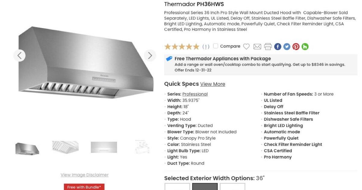 Thermador Wall Mount Hood PH36HWS for $1400 in Corona Del Mar, CA | For ...