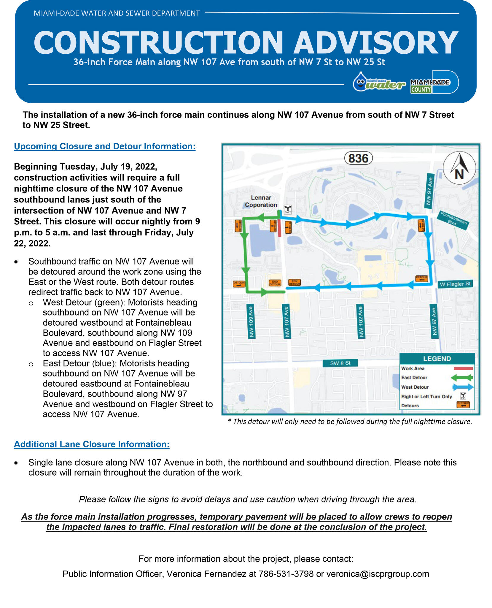 installation of a new 36-inch force main continues along NW 107 Avenue ...
