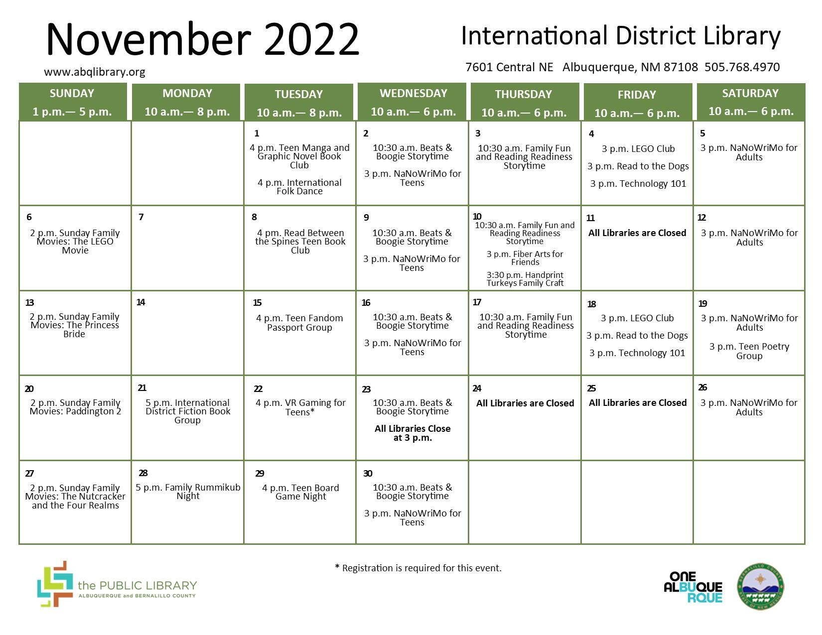 International District Library, November 2022 Calendar & Programs (City ...