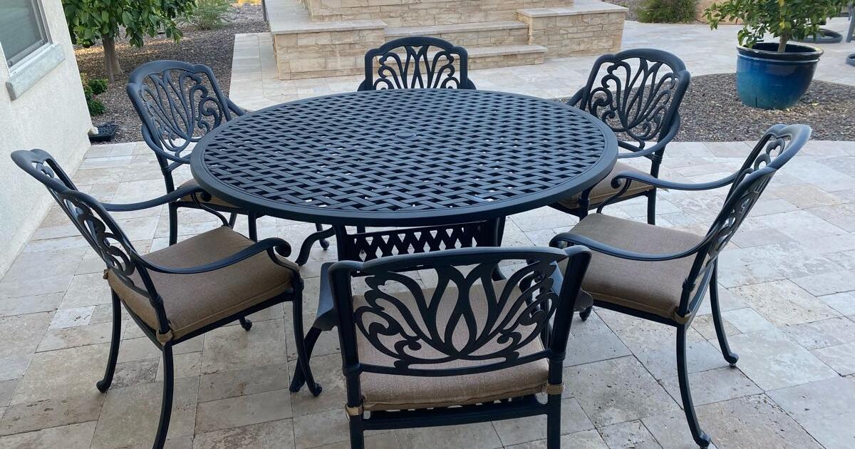 7-piece, 60-inch Patio Table and Chairs w/Cushions for $495 in ...