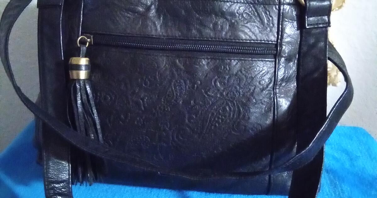 Black Textured Handbag with Double Handles, Magnetic Snap, Zipper ...