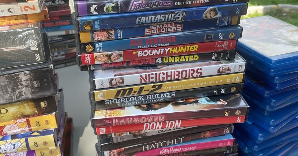 Over 200 dvds and 12 series, and 17 blu rays. First come first serve ...