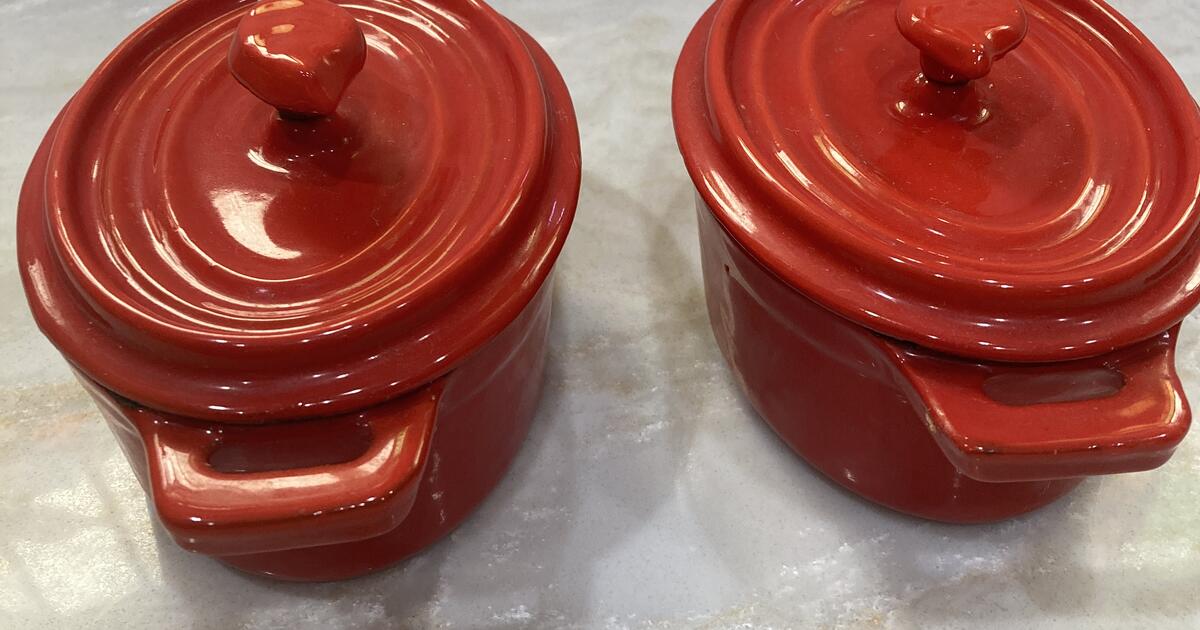 Cast Iron Red Enamel Individual Baking Dish Pair Mini Dutch Ovens for ...