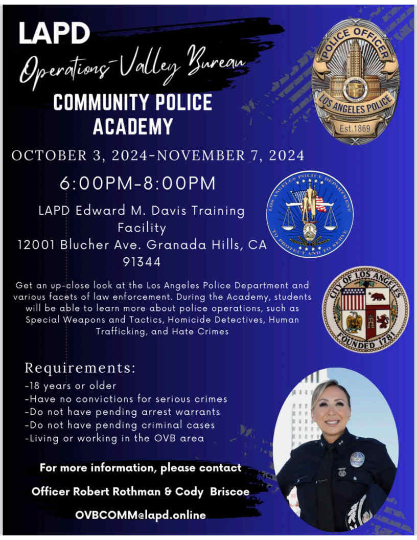 ** LAPD Community Police Academy October 3 - November 7, 2024 ** (Los ...