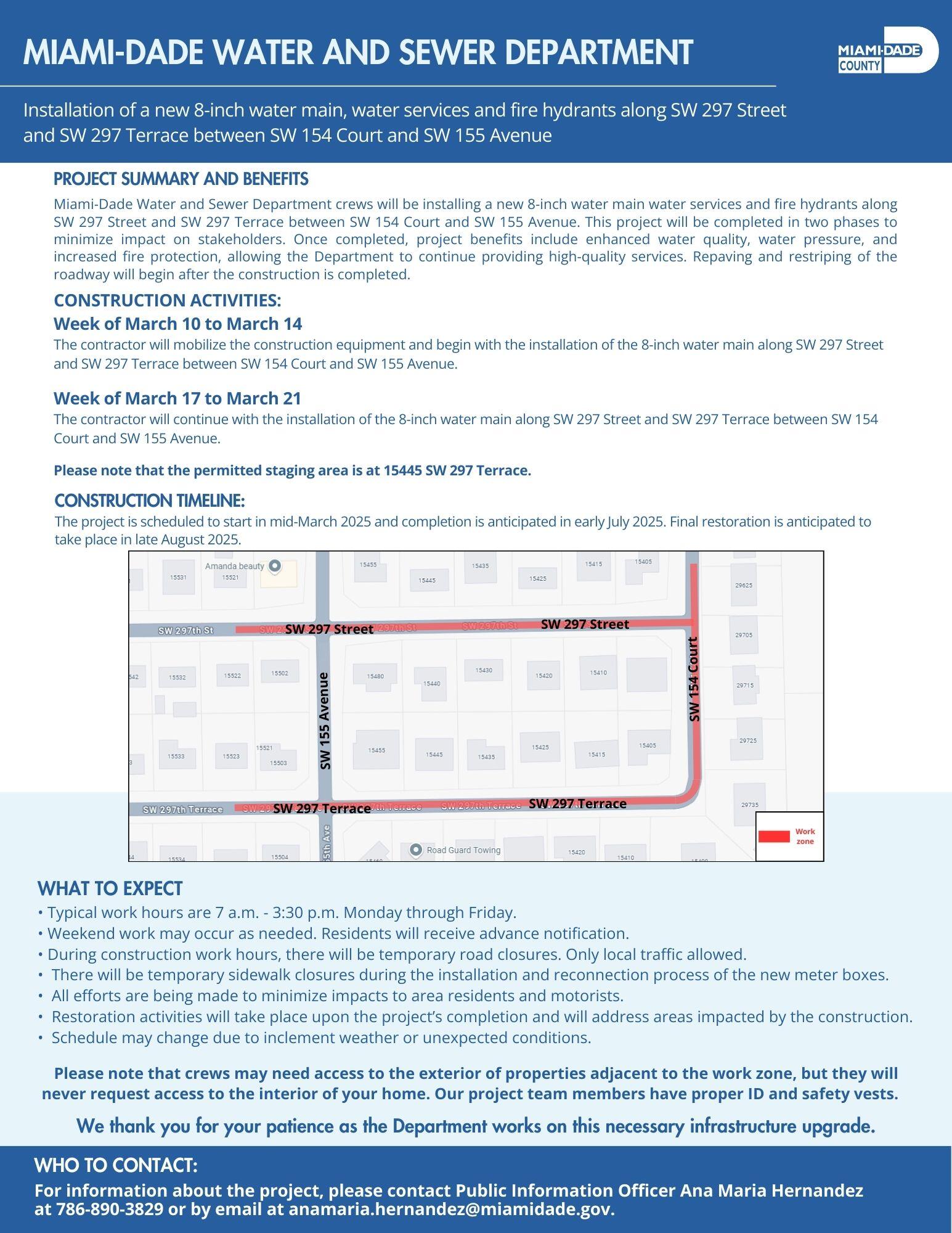 Miami-Dade Water and Sewer Department crews will be installing a new 8 ...