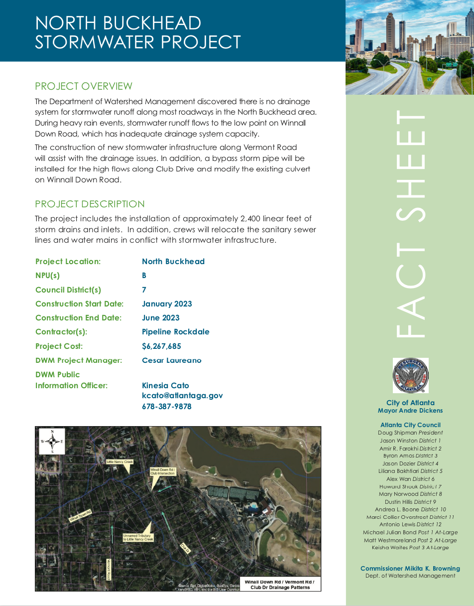 PROJECT FACT SHEET: NORTH BUCKHEAD STORMWATER (City of Atlanta ...