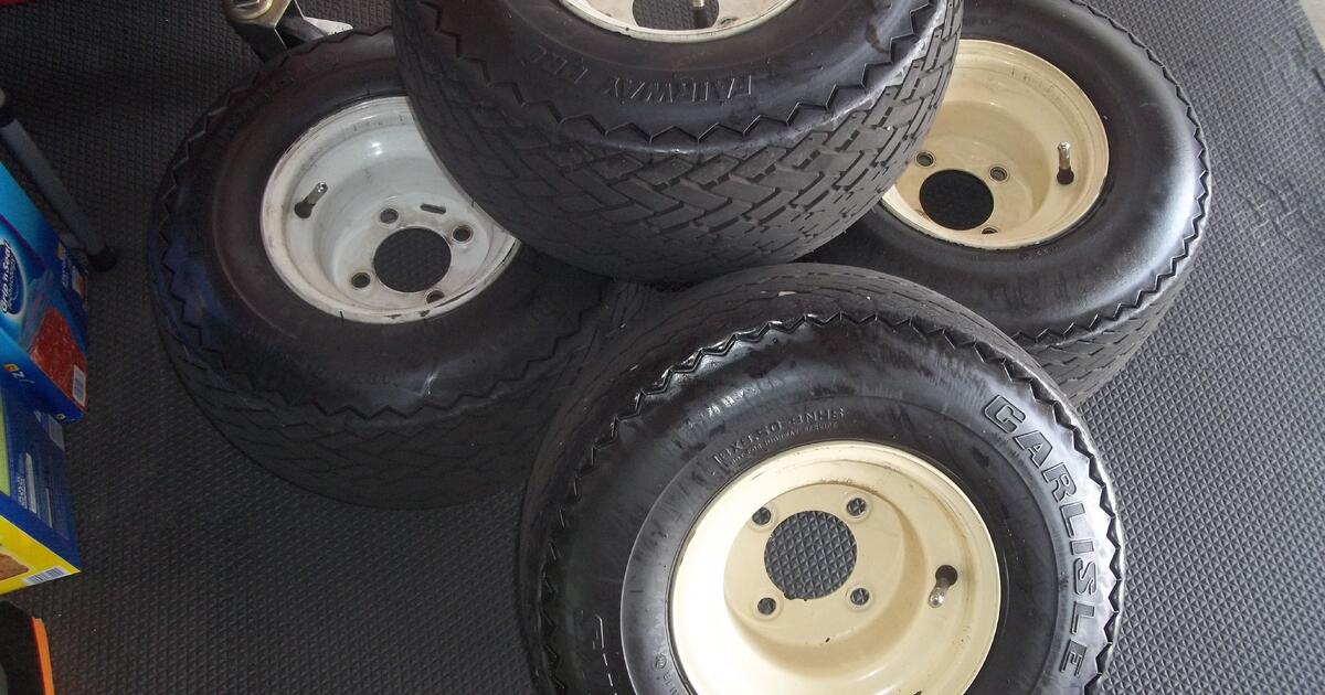 SPLIT WINDSHIELD OFF OF CLUB CAR THICK PLASTIC , ALSO 4 GOLF CART TIRES ...