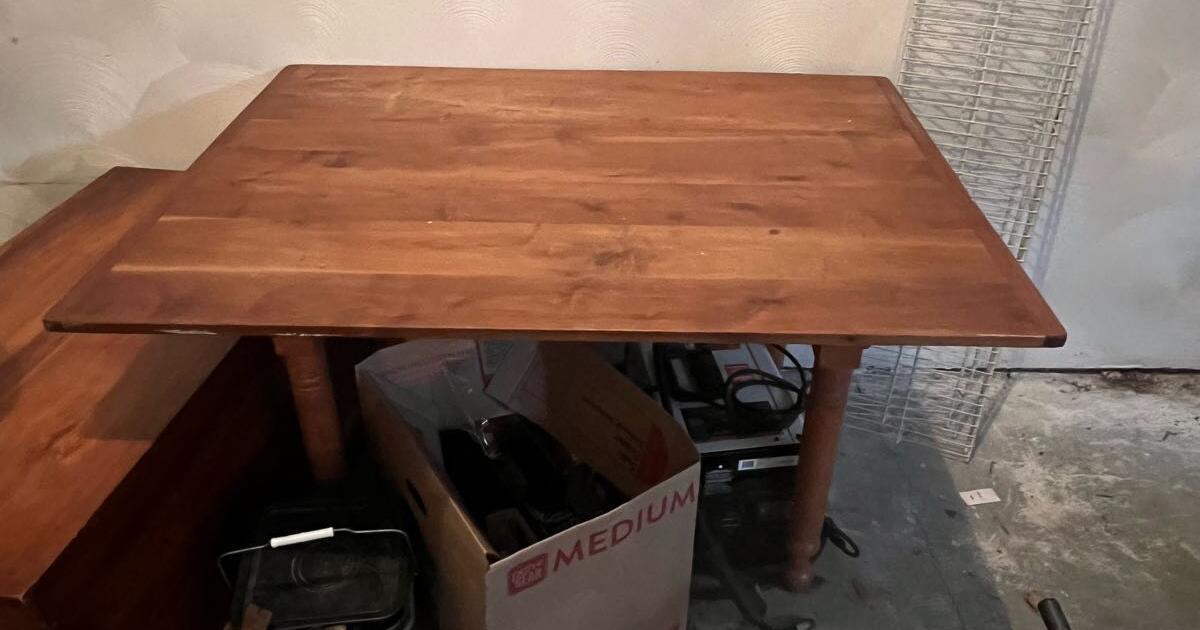 Dining room table, gas stove, tv stand, wooden boxes, wood stove for ...