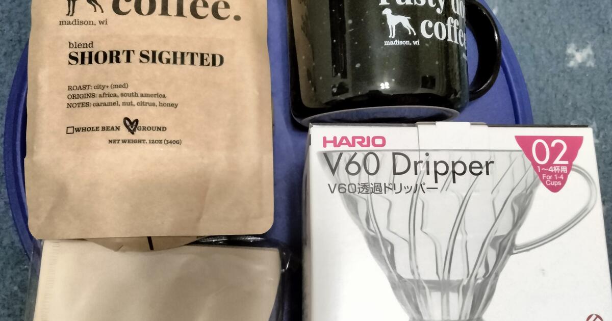 Coffee set 12oz ground Rusty Dog coffee mug Hario V60 dripper and ...