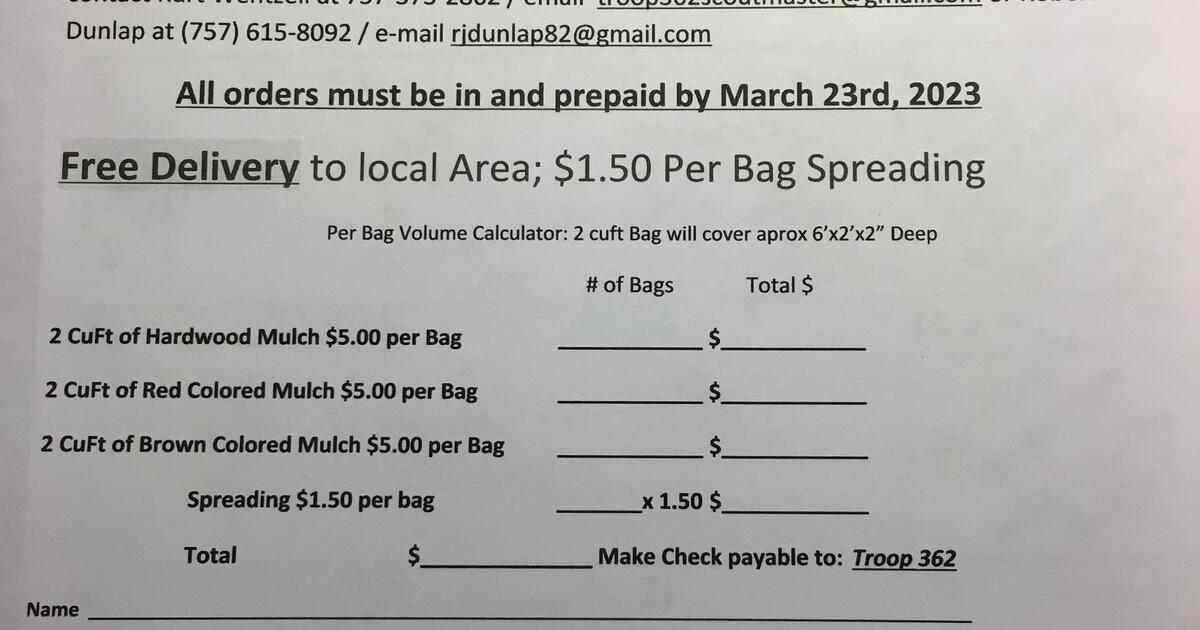 Boy Scout Mulch Fundraiser For Free In Virginia Beach VA For Sale