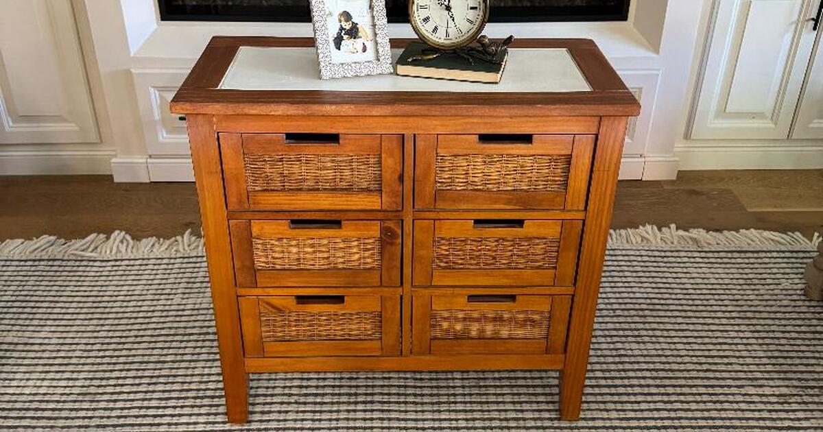Farmhouse Wooden (6) Drawer Dresser with Wicker Fronts and Sides for ...