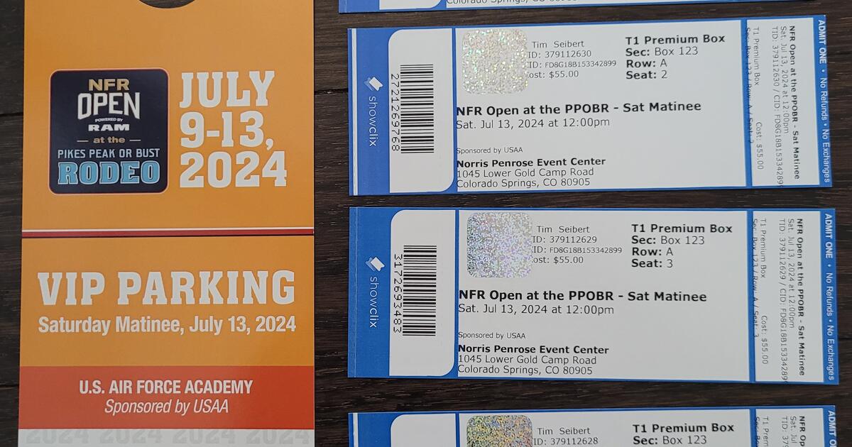 4 FRONT ROW PREMIUM BOX Tickets To Pikes Peak Or Bust Rodeo for $50 in ...