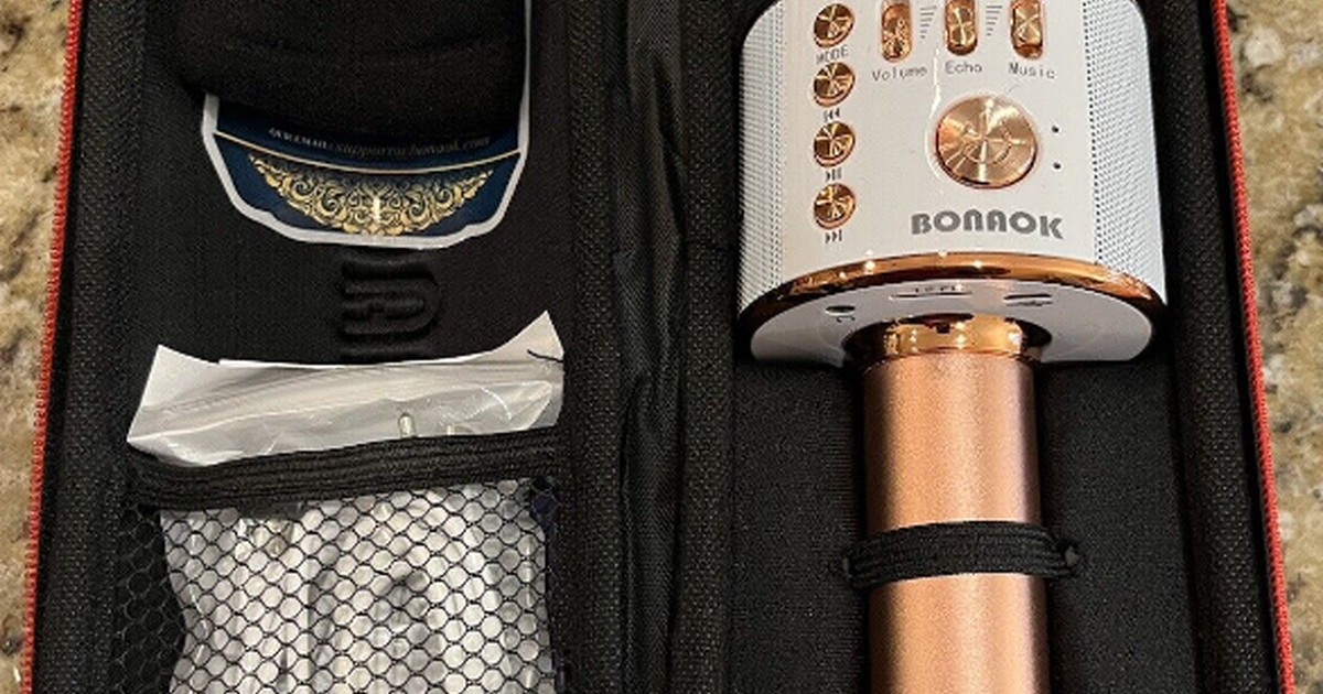 Bonaok Wireless Bluetooth Karaoke Microphone Portable Speaker Rose Gold ...