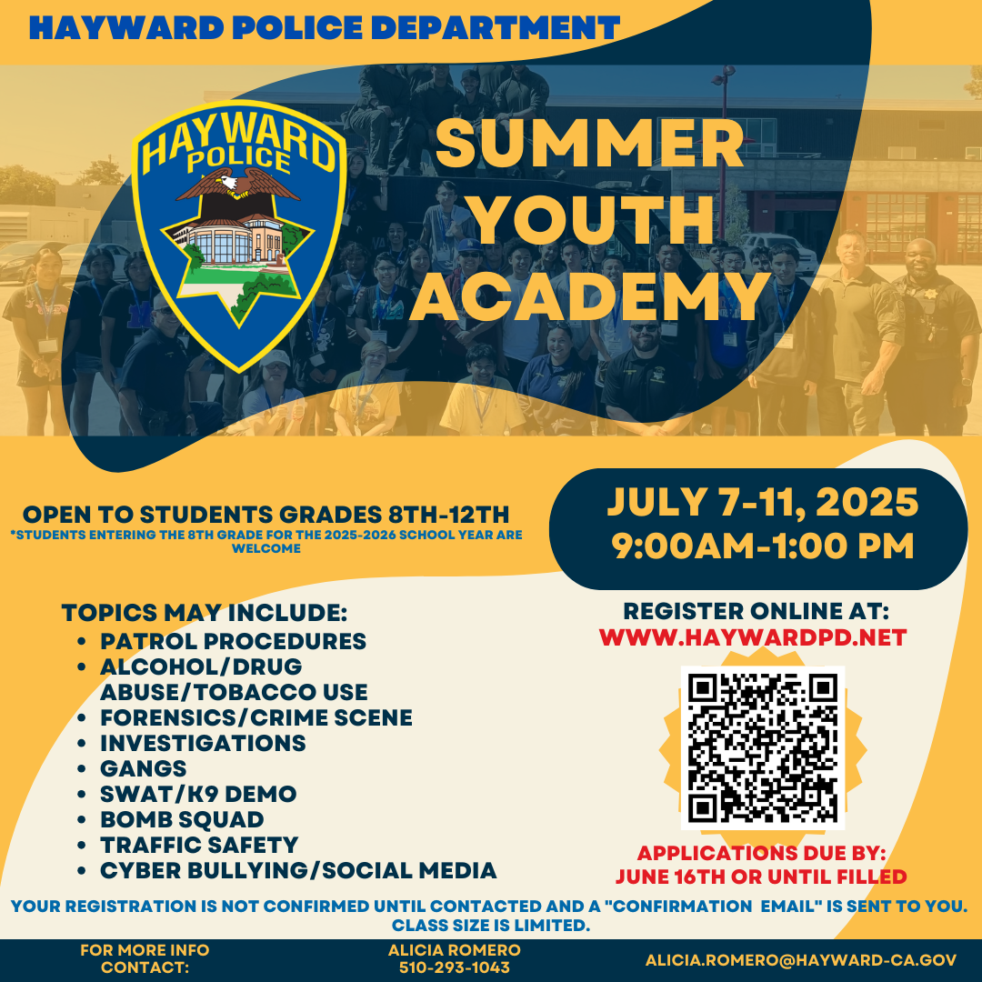 The Hayward Police Department’s 2025 Summer Youth Academy is officially ...
