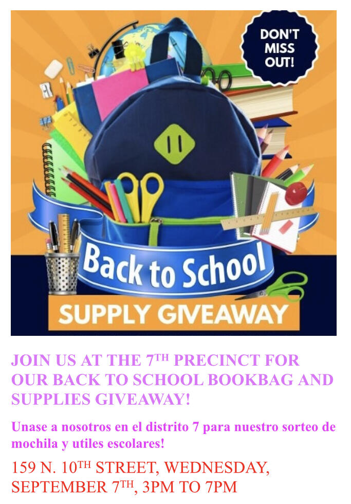 7th Precinct Hosts Book Bag and School Supplies Giveaway (Newark ...