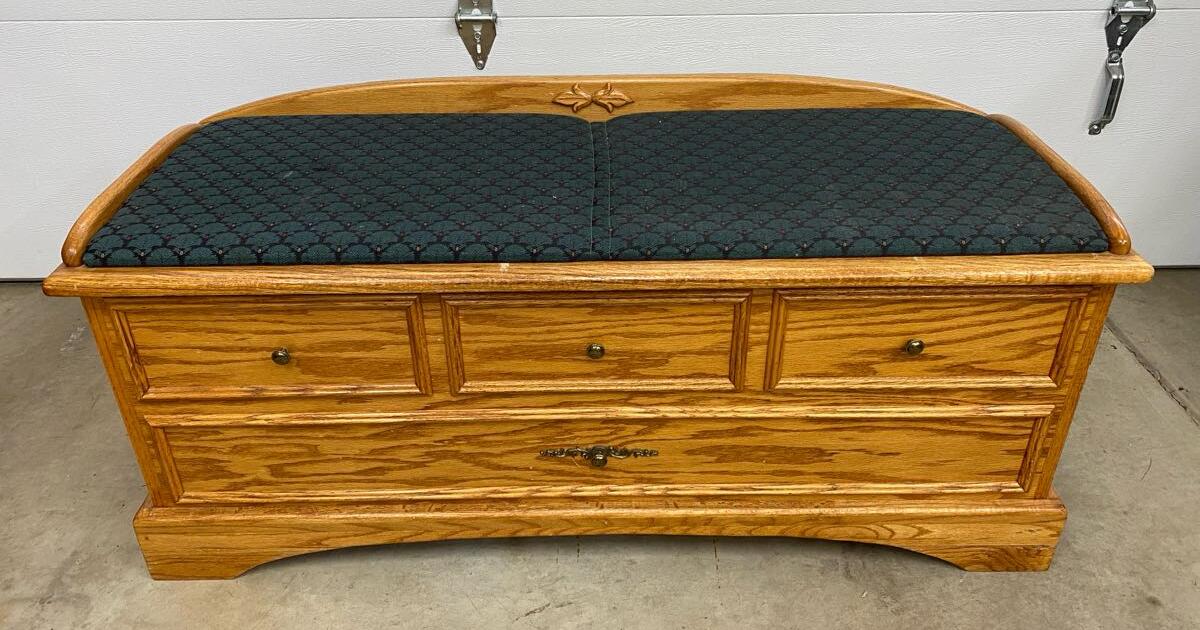 Two (2) Oak cedar chests with cushions, fantastic condition, $125 each ...