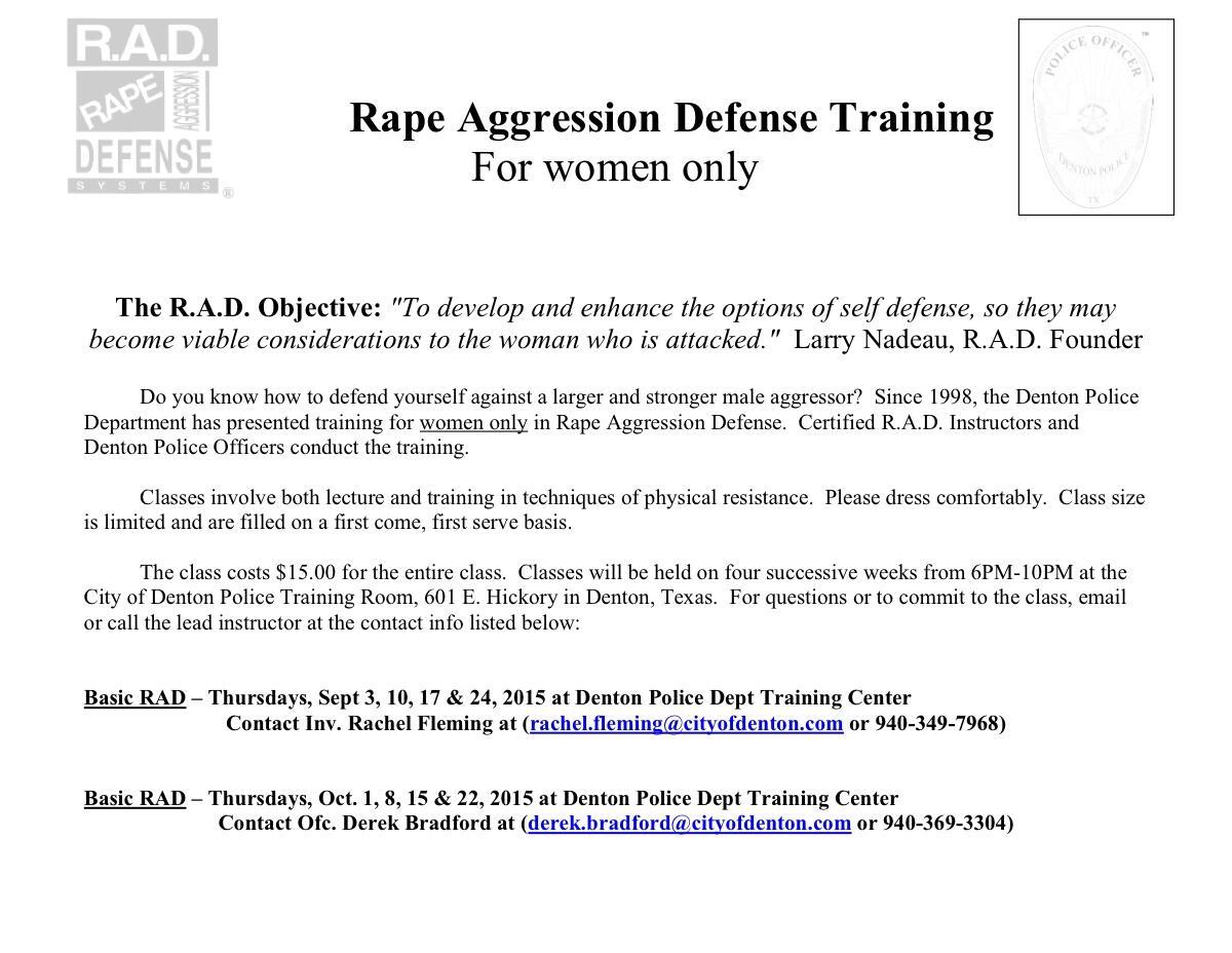 Rape Aggression Defense Training (RAD) (Denton Police Department) — Nextdoor — Nextdoor