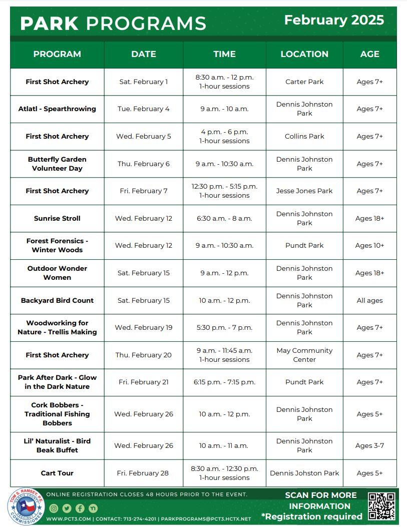 🌿 February is packed with exciting park programs in Precinct 3! (Harris ...