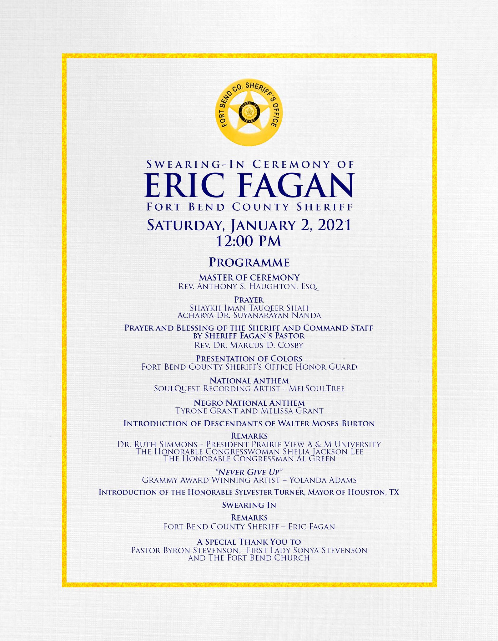 Sheriff Eric Fagan’s Swearing-In Ceremony (Fort Bend County Sheriff's ...