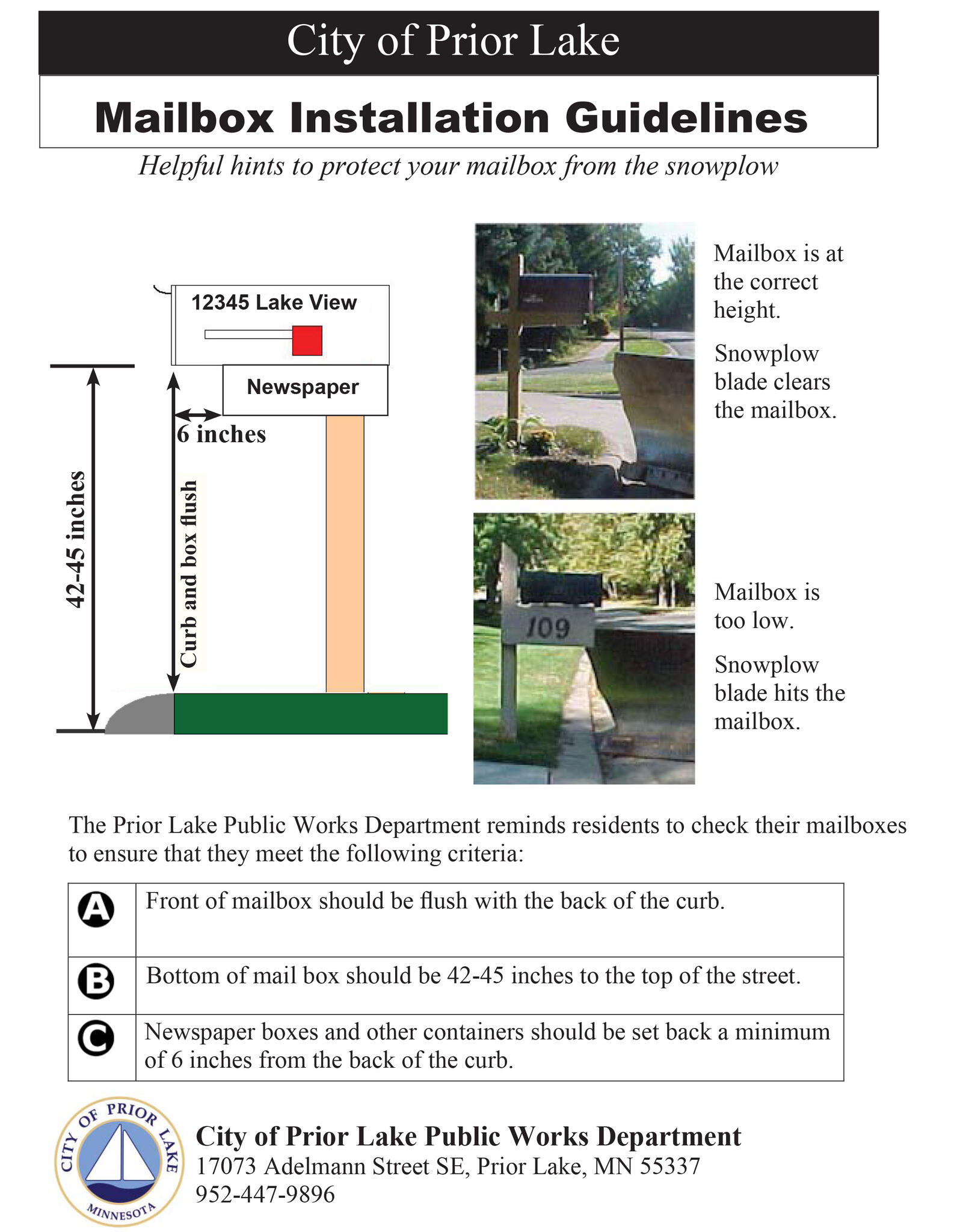 Mailbox Regulations (City of Prior Lake) — Nextdoor — Nextdoor