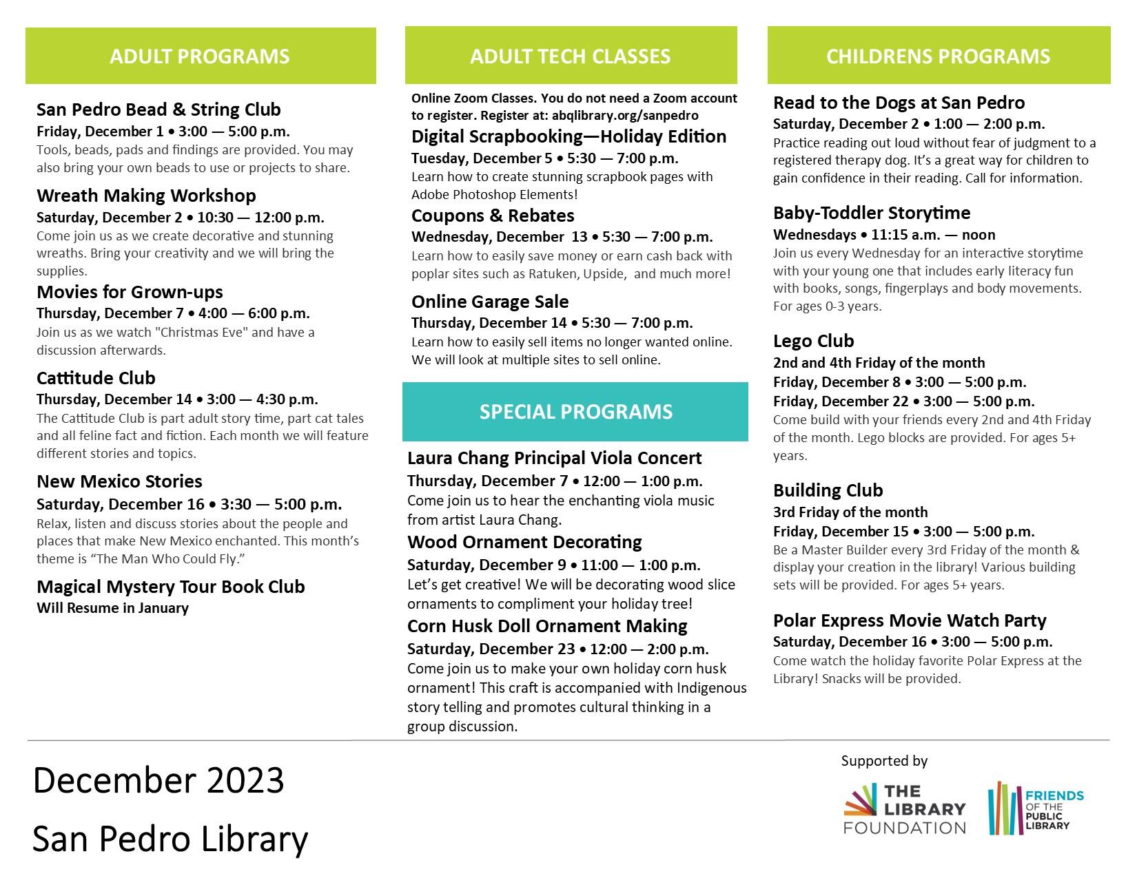 Explore San Pedro Library's Exciting December 2023 Calendar & Programs ...