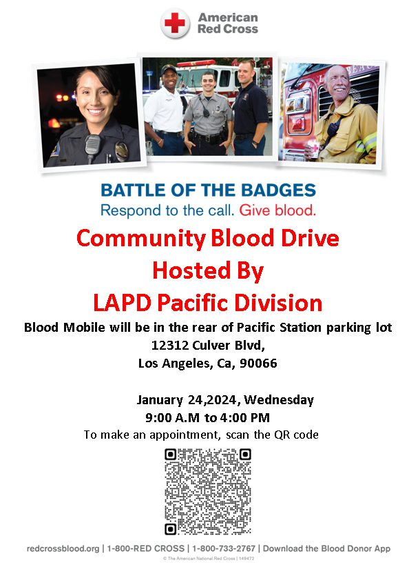 Save lives by donating blood with LAPD Pacific Division! (Los Angeles ...