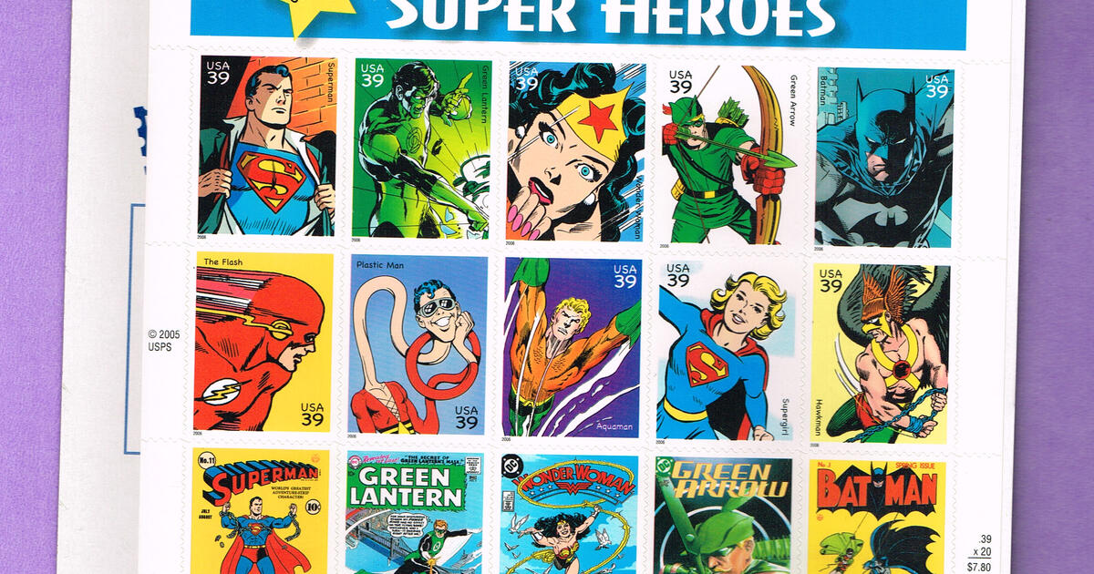 DC Comics 39c stamp sheet, 20 Super Heroes stamps, 2005 for $15 in Cary ...