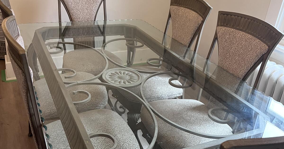 Wrought Iron Glass Dining Table with 6 Wrought Iron Chairs for $500 in ...