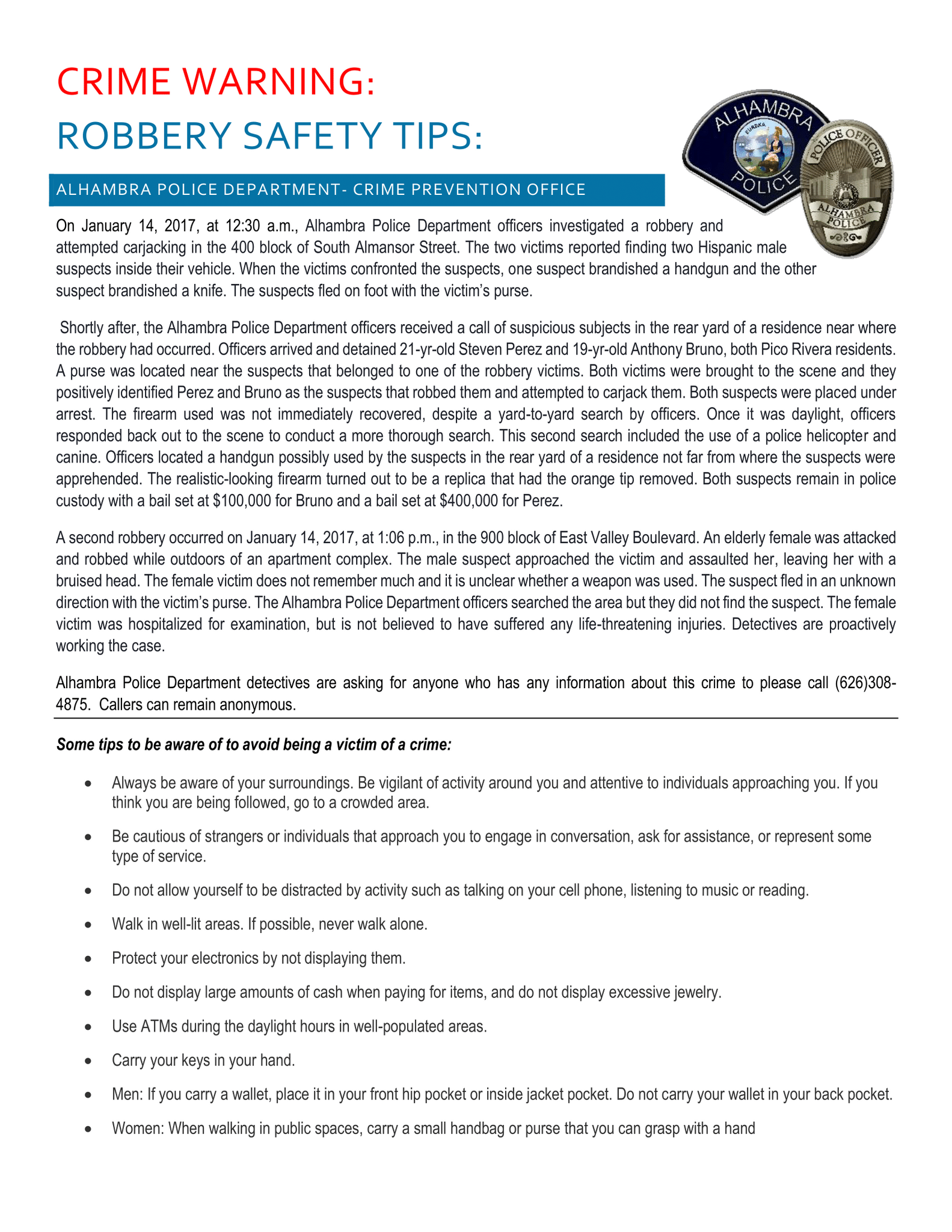 Robbery Safety Tips (Alhambra Police Department) — Nextdoor — Nextdoor