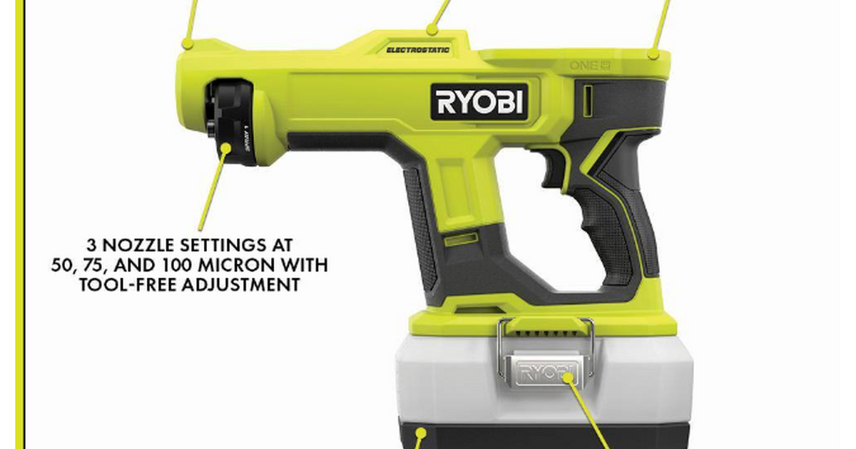 Ryobi Handheld Electrostatic Sprayer w/ 1L + 2L Tank + Rechargable ...