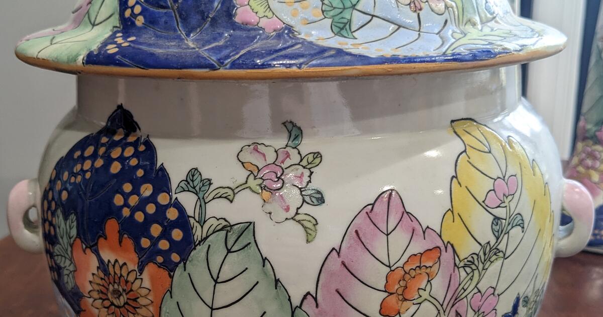 Beautiful Ginger Jar with Matching Candlesticks w/ a Lovely Cabbage Leaf Pattern - $300 OBO for ...