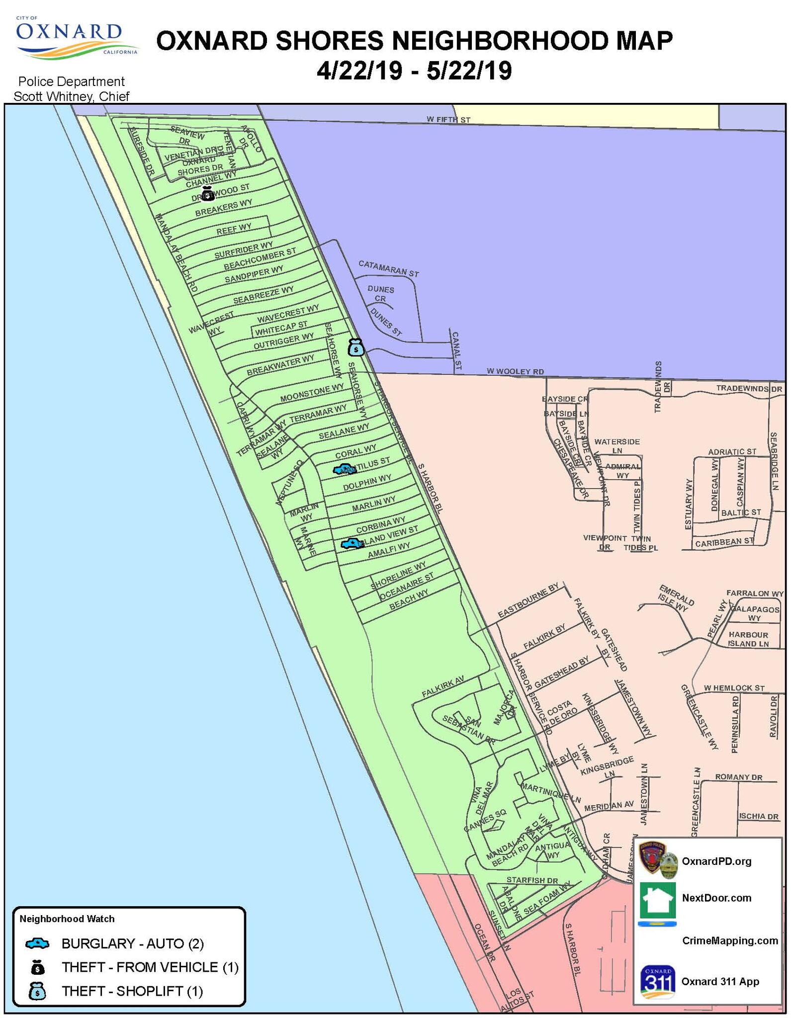Oxnard Shores Neighborhood Crime Map (Oxnard Police Department ...