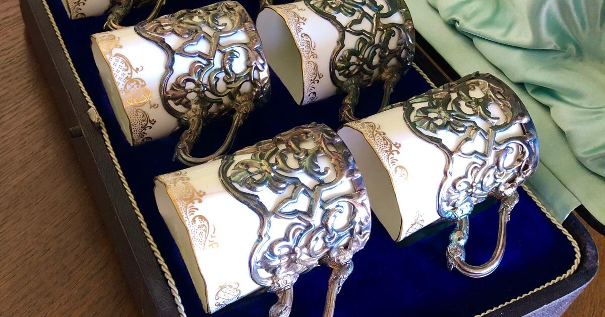 Espresso Antique English Coffee Cups with Sterling Silver Zarf Cup ...