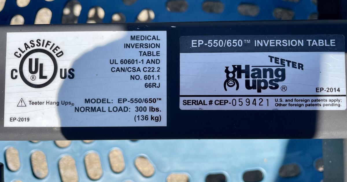 Teeter Hang Ups Inversion Table EP-550/650 for Free in Lawrence ...