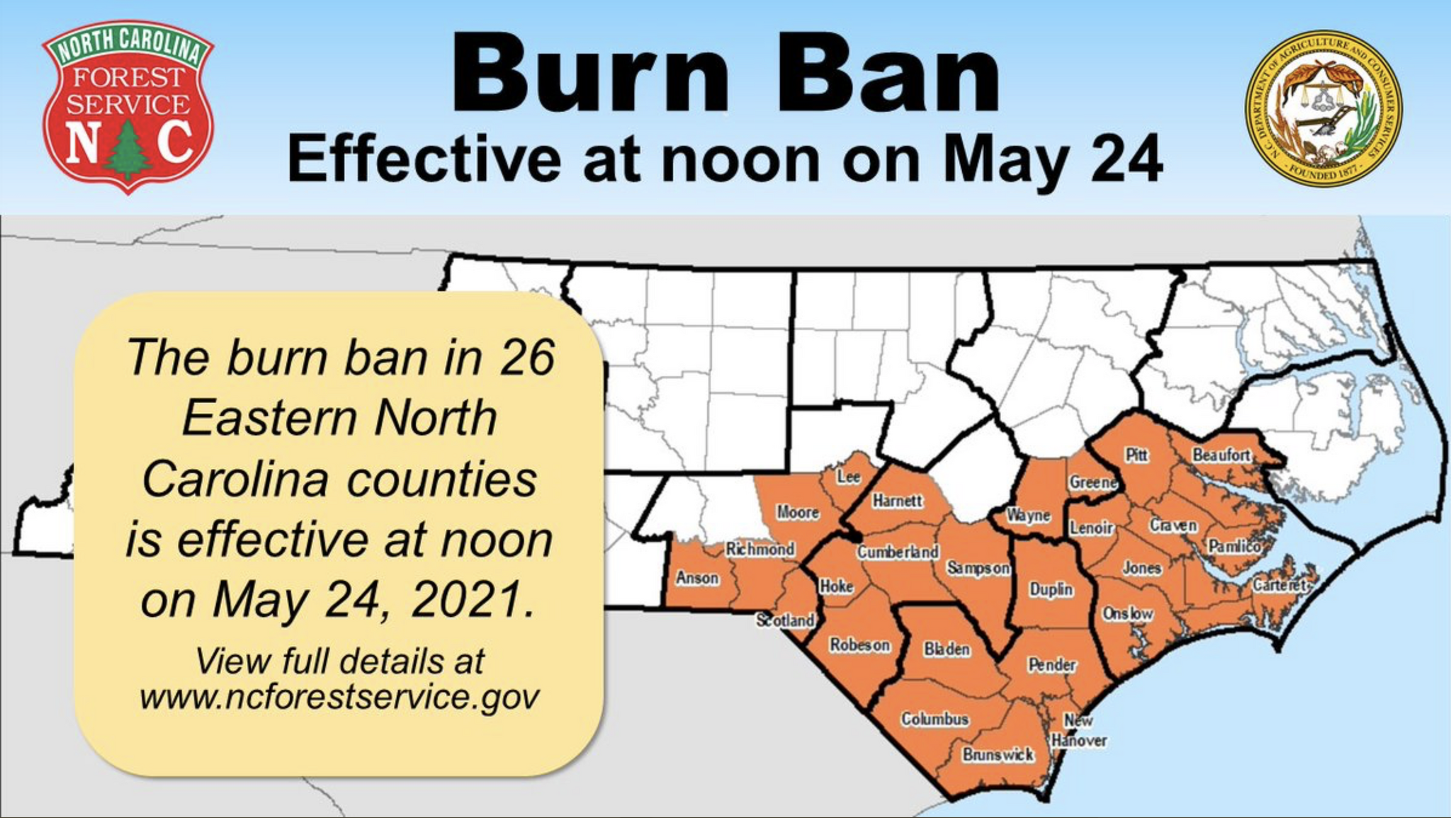 Burn Ban for Onslow County and Surrounding Areas (City of Jacksonville) — Nextdoor — Nextdoor