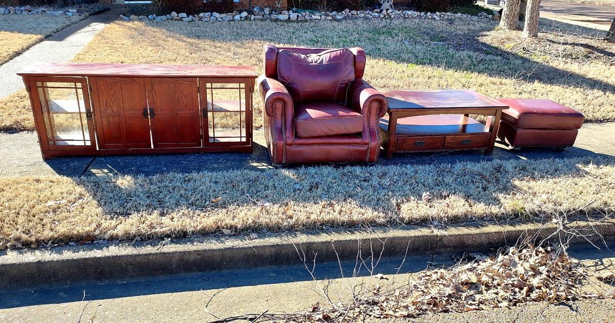 Leather Chair, Ottoman and Wooden Coffee Table and wooden entertainment ...