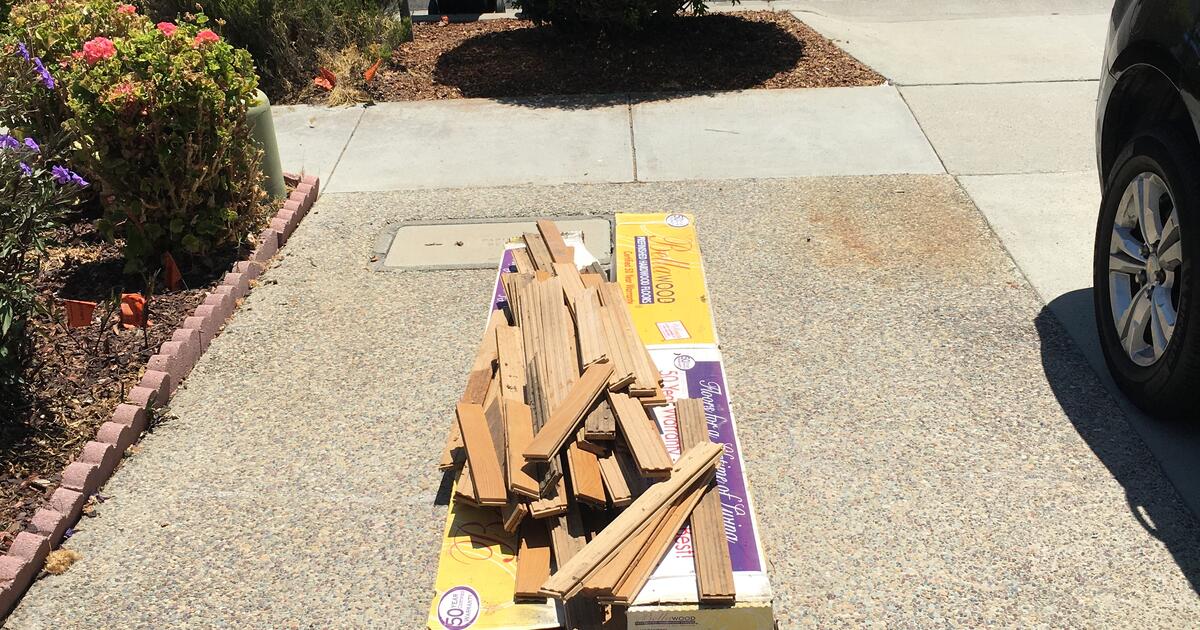 Free oak flooring in driveway at 289 Bluefield Drive San Jose . Just go ...