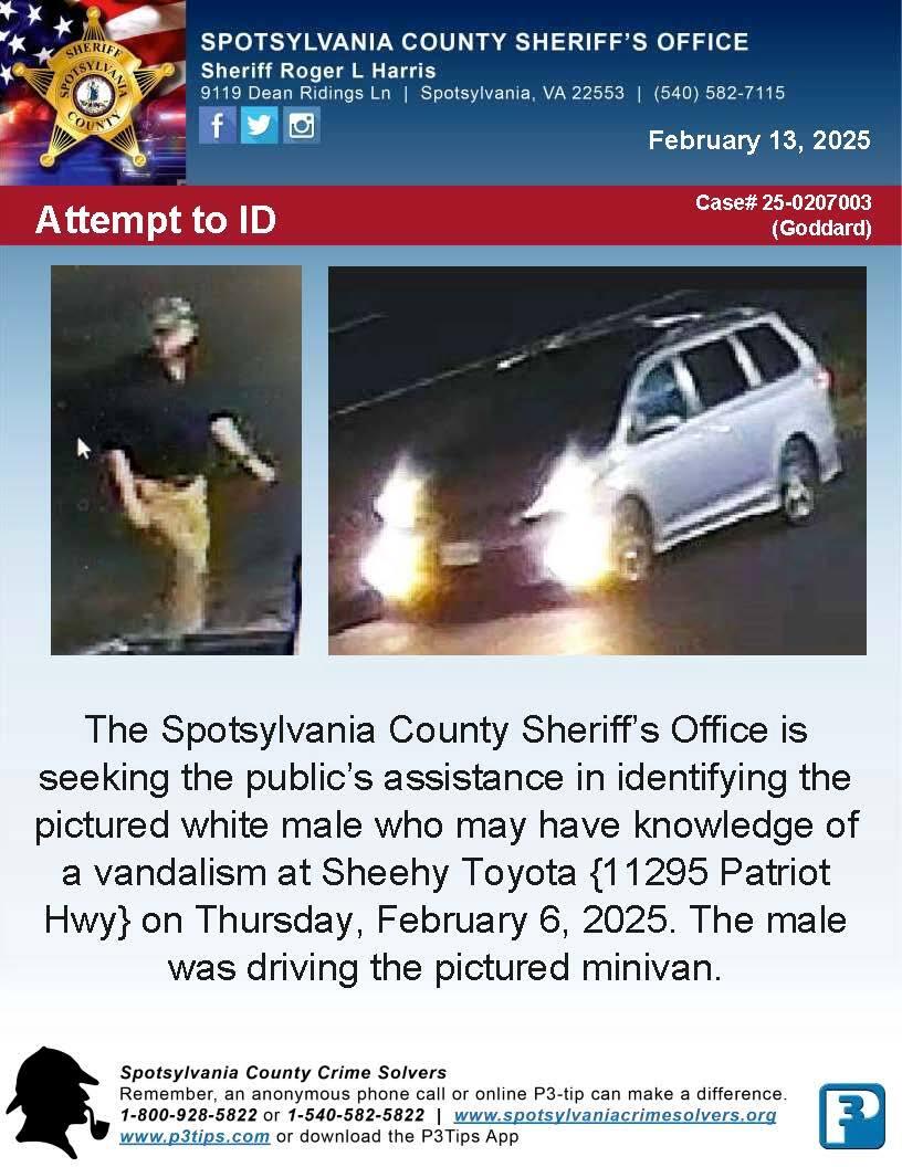 An anonymous tip through our P3 system may result in a financial reward. (Spotsylvania Sheriff's ...