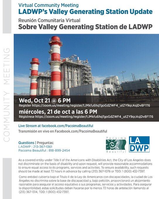Community Meeting: LADWP’s Valley Generating Station Update, Wed, 10/21 ...