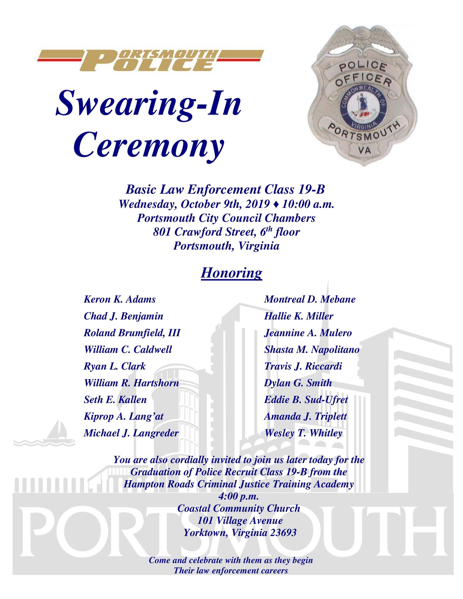 Police Swearing-In Ceremony of Police Recruit Class 19-B - October 9 ...