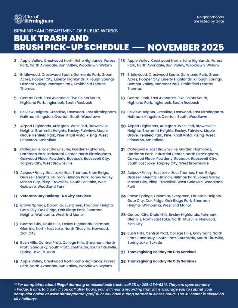 Here’s the Bulk Trash Pickup Schedule for November 2025