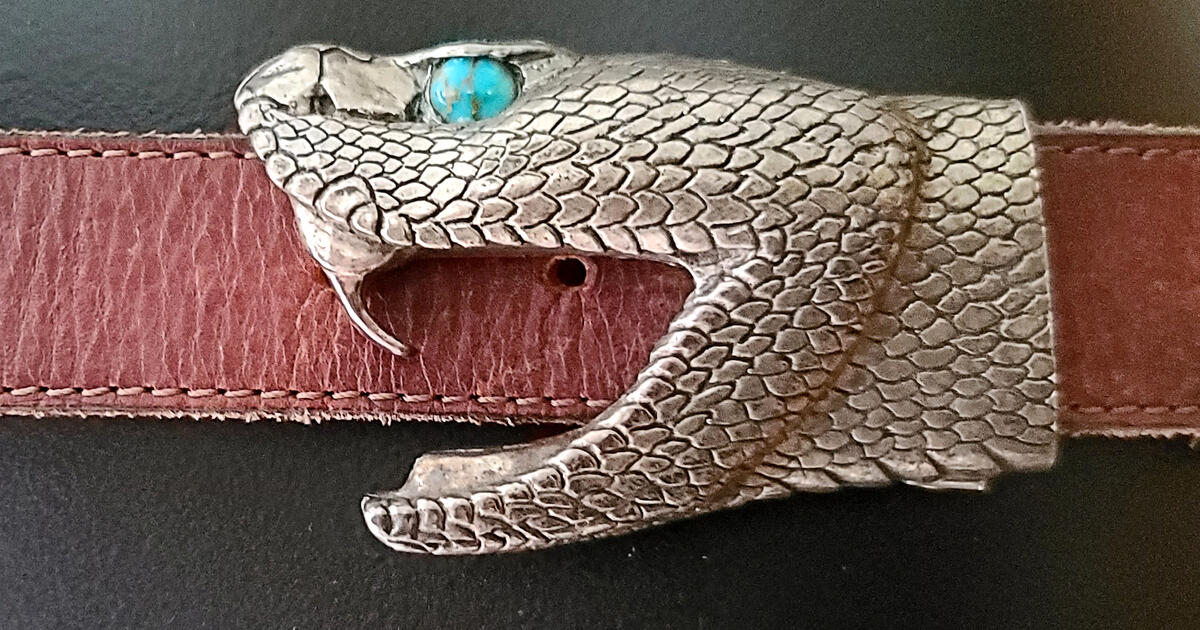 Vintage Sterling Silver and Turquoise Snake-Head Buckle with Diamond ...