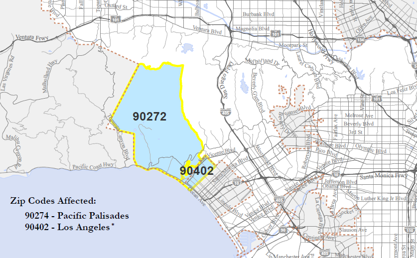 Boil Water Notice for LADWP Service Areas Pacific Palisades, Zip Code ...