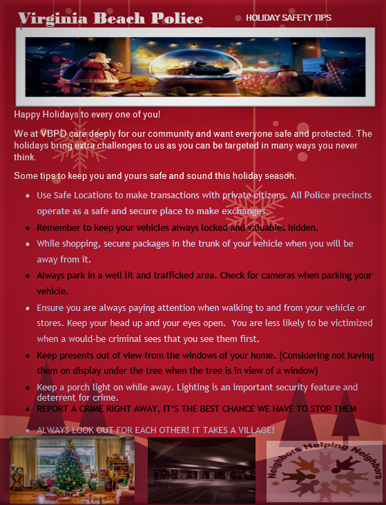 Holiday Safety reminder (Virginia Beach Police Department) — Nextdoor ...