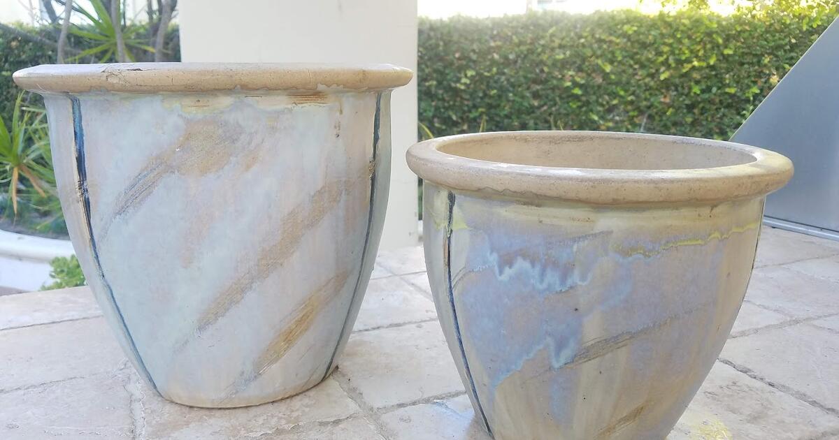 Set of Planter Pots with Blue Accent Stripes for $26 in Thousand Oaks ...