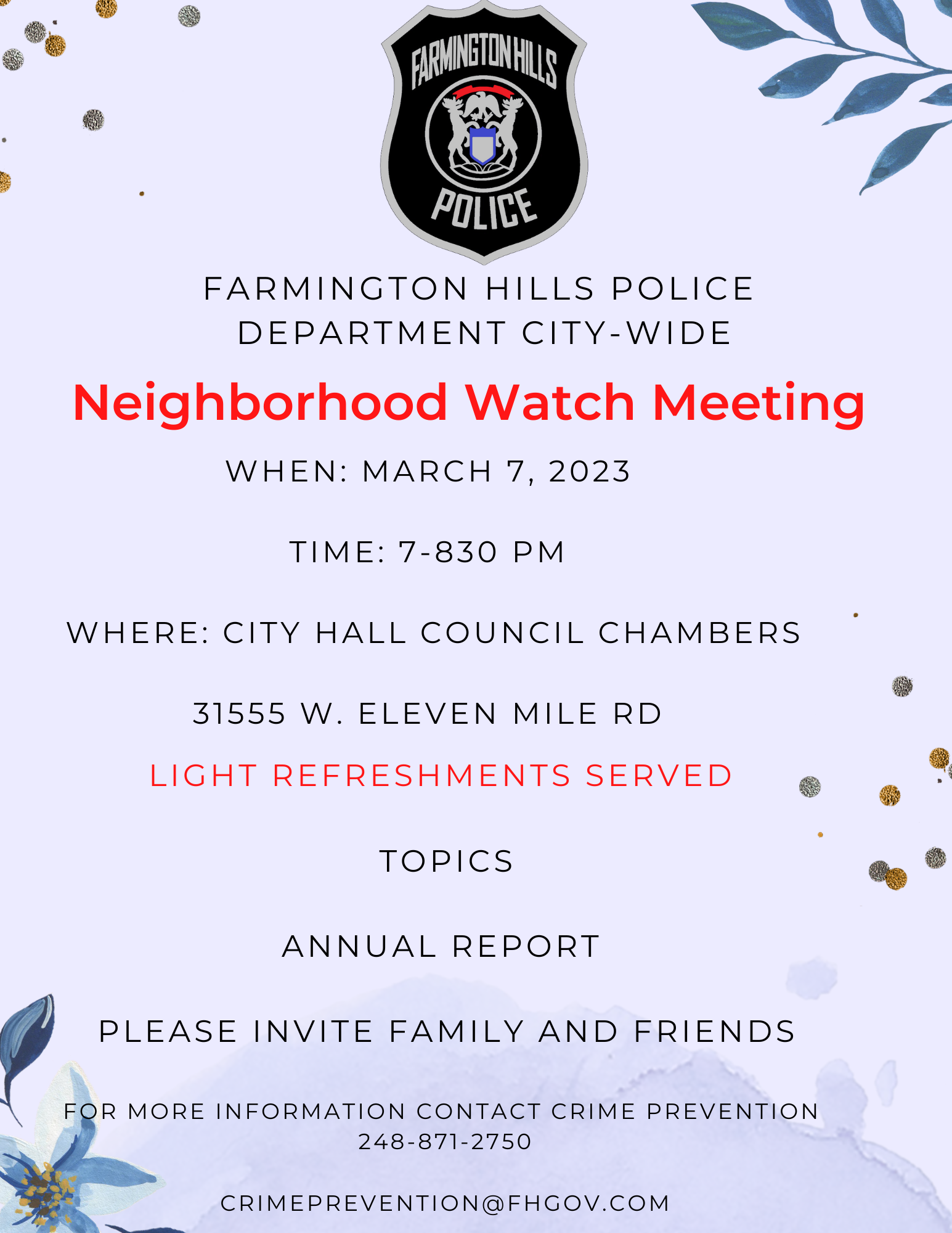 City-Wide Neighborhood Watch Meeting- Mark your calendars ...