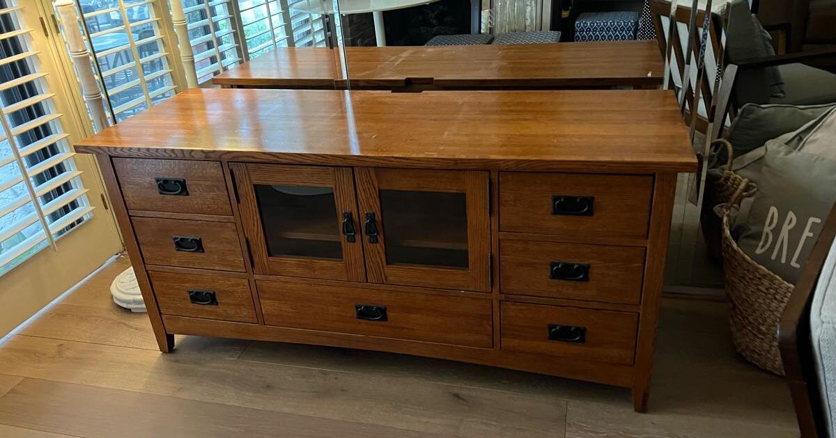 62 in solid oak entertainment center/ storage unit for Free in Pacific ...